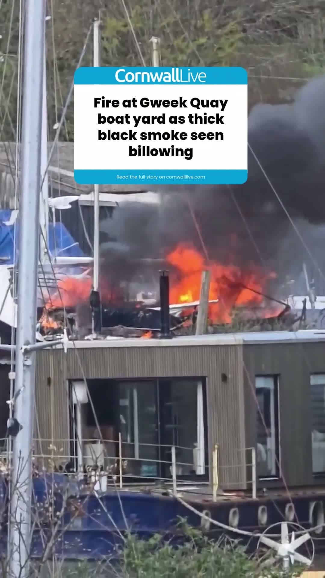 Fire at Gweek Quay boat yard as thick black smoke seen billowing ...